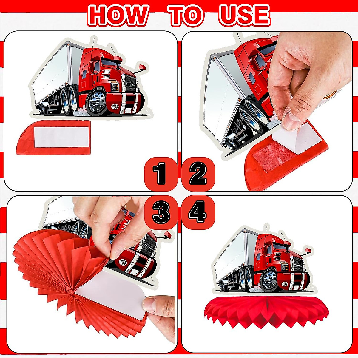 LIANGSS 8-Piece Heavy Duty Truck Theme Party Honeycomb Centerpieces for Kids-Semi Truck Theme Party, Baby Shower Party, Birthday Party, Traffic Party Honeycomb Tabletop Decorations for Boys and Girls