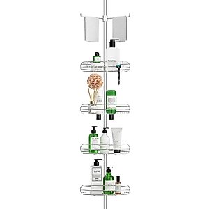 ALLZONE Corner Shower Caddy Tension Pole, 4-Tier Adjustable Shower Shelves, Rustproof Bathroom Shower Organizer Corner and Shower Racks for Inside Shower Storage, 56 to 113 Inch Height, Sliver