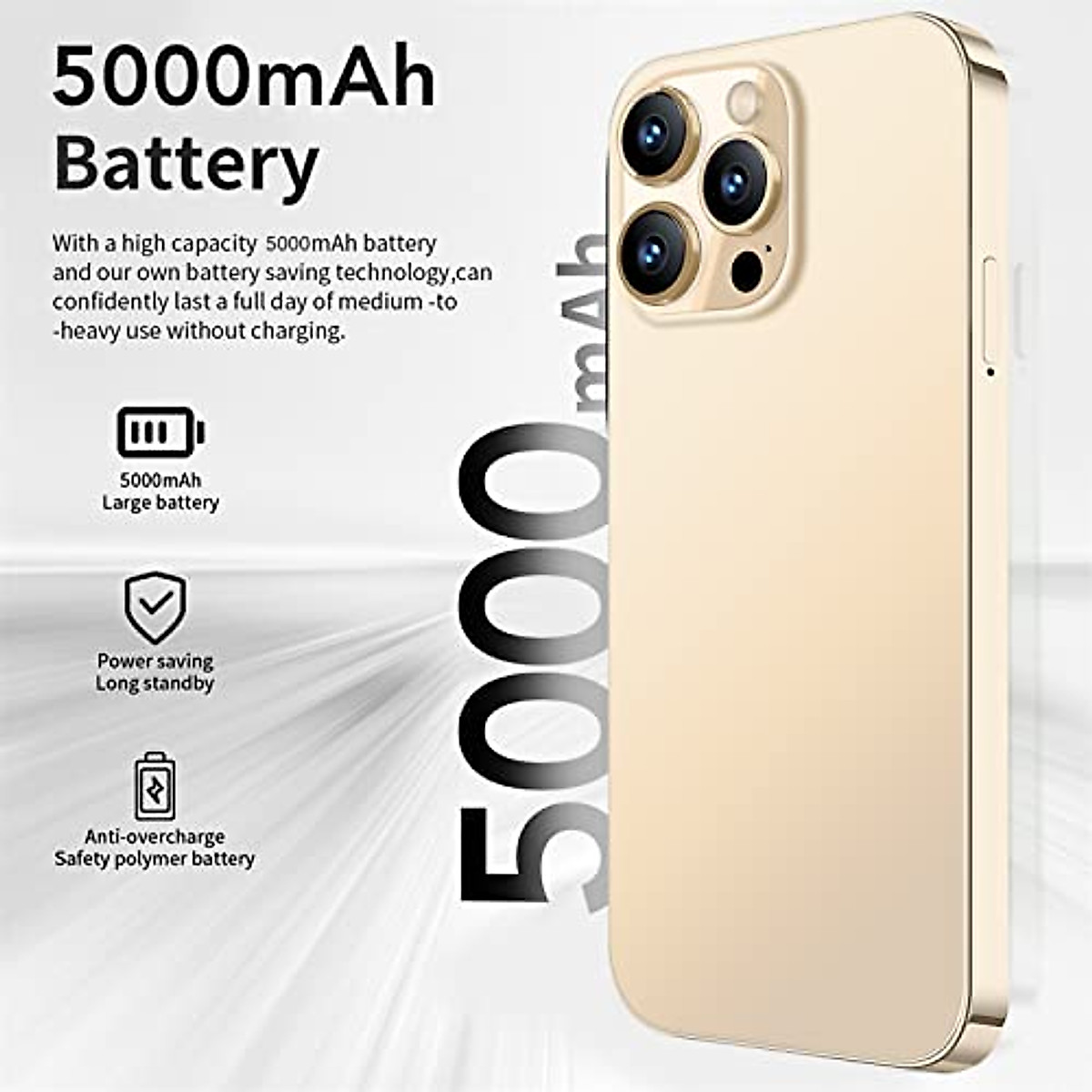 Tangxi 6.5Inch Cell Phone, Quad Core 4G Network WiFi 4GB RAM 64GB ROM 5000mAh Smartphone US Plug 100‑240V (Gold)
