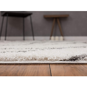 Abani Unique Boston Collection 5'3" x 7'6" Shag Area Rug - Cozy Soft & Plush Ivory Accent Rug Rugs