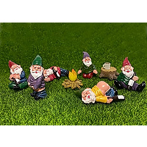 Arggidan 9pcs Miniature Gnomes Sets with Fire and Furniture - for Fairy Garden Decoration and Home Ornament