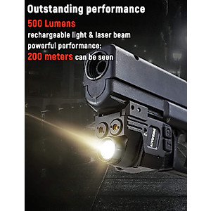 Kiarswe Shockproof Laser Light Combo, 500 Lumens Green Laser Light Combo, USB Rechargeable Red Green Laser Beam
