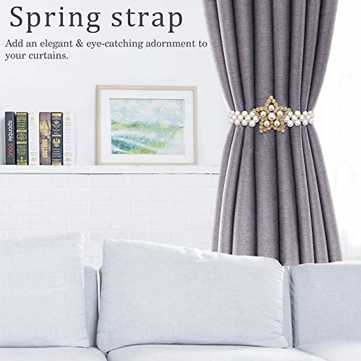 Curtain Tiebacks Crystal Pearl Spring Design Curtain Ties Carving Design Curtain Holdback Curtain Holders for Drapes Backs Thin or Thick Curtain Modern Style Curtain Hooks Holdback Decorative(Star)