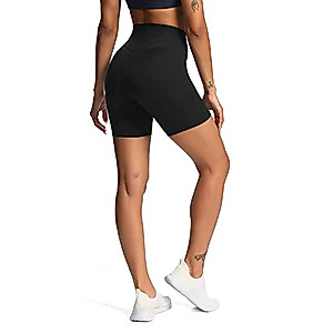Aoxjox Trinity Workout Biker Shorts for Women Tummy Control High Waisted Exercise Athletic Gym Running Yoga Shorts 6" (Black, Medium)