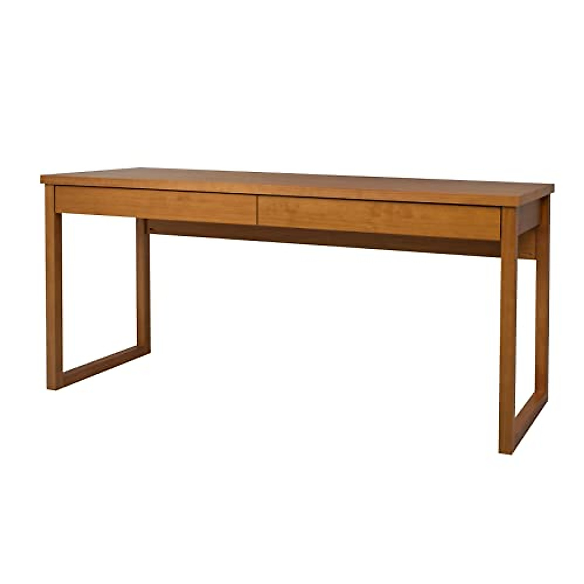 Home Office Solid Wood Desk with Drawers Brown Mid-Century Modern Rectangular Pine Matte Includes Hardware