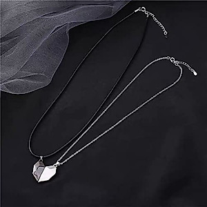 4Pcs Couples Bracelets Necklace Set for Women Men Matching Heart Necklace for Couple Long Distance Relationship Bracelet for Valentine's Day Couple Gifts(A:silver-chain)