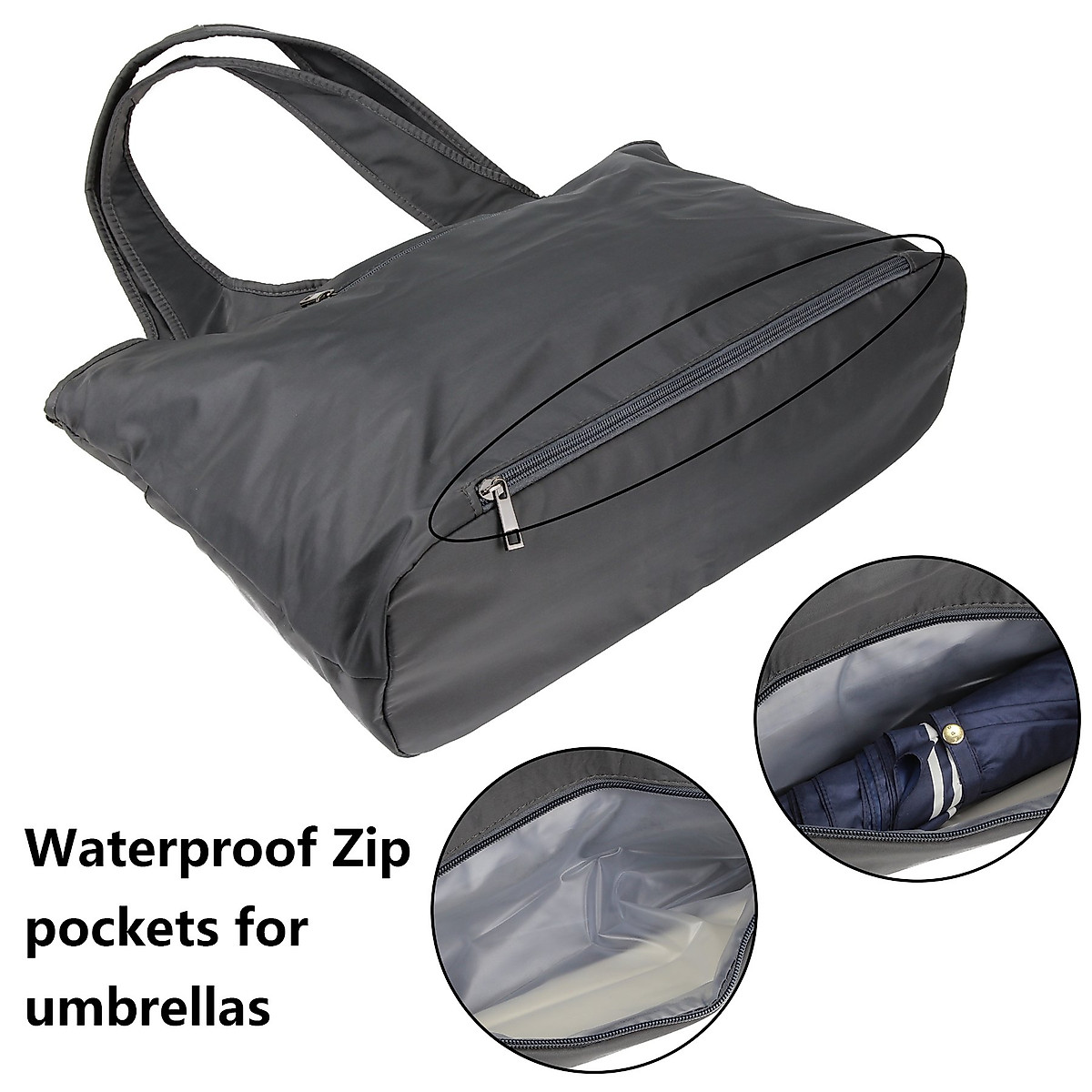 ZOOEASS Women Fashion Large Tote Shoulder Handbag Waterproof Tote Bag Multi-function Nylon Travel Shoulder(Grey)