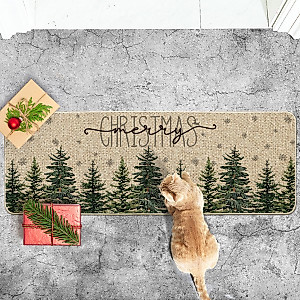 Artoid Mode Pine Trees Snowflakes Merry Christmas Doormat, Winter Home Decor Low-Profile Door Mat Floor Mat 17x47 Inch