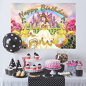 Princess Belle Backdrop for Birthday Party Supplies 5x3ft Beauty and The Beast Photo Backgrounds Belle Theme Baby Shower Banner for Birthday Cake Table Decoration