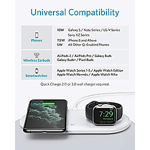 Anker Wireless Charging Station, 2 in 1 PowerWave+ Pad with Holder for Apple Watch 5/4/3/2, Wireless Charger for iPhone 13, 12, 12 Pro Max, 11, AirPods (Watch Charging Cable & AC Adapter Not Included)