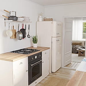 Wallniture Lyon Kitchen Organization and Storage Rack, Stainless Steel Metal Wall Shelf with 10 S Hooks for Hanging Pots and Pans, Chrome