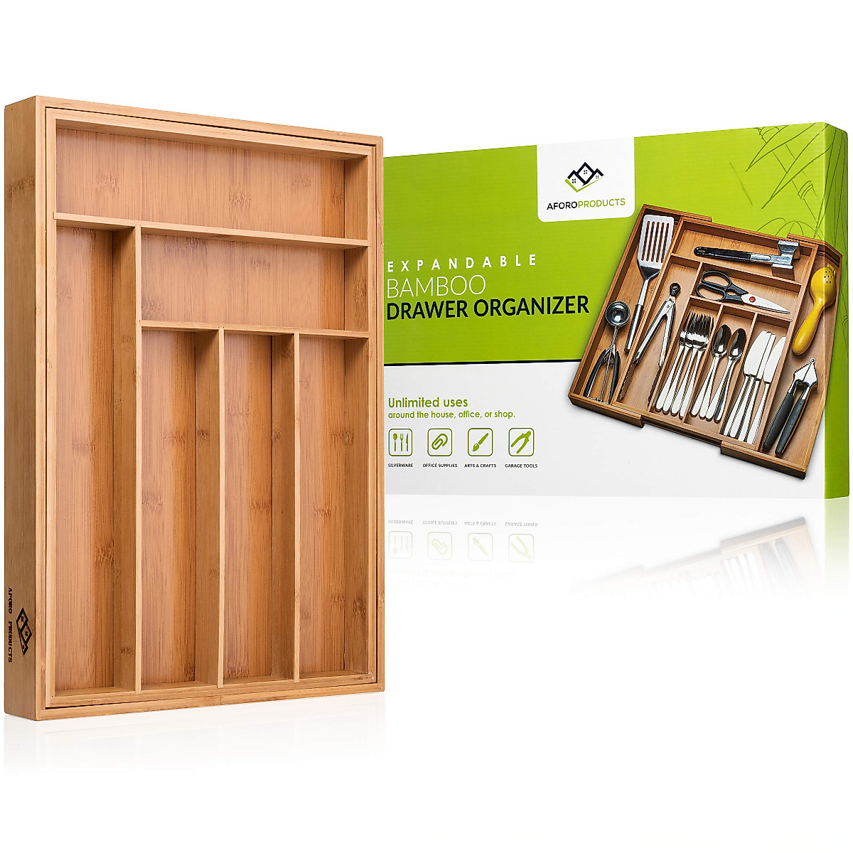 Silverware Tray for drawer -Bamboo Kitchen Drawer Organizer Expandable Bamboo Utensil Holder drawer - Adjustable Cutlery tray - Drawer dividers