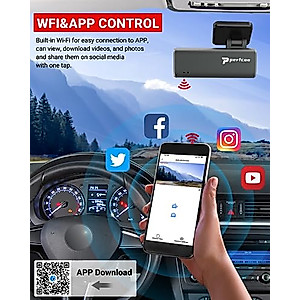 Dash Cam 2K WiFi Car Camera 1440P Dash Camera for Cars,Front Dashcam for Cars with Super Night Vision, WDR, Loop Recording, G-Sensor, 170°Wide Angle, Parking Monitor, WiFi &APP, Support 128GB Max