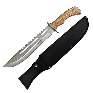 DEFENDER XTREME 16" Outdoor Camping Full Tang Wood Handle Hunting Knife With Sheath