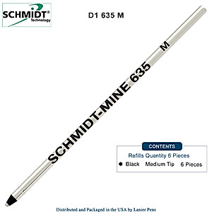 Schmidt 635 Mini Ball Pen Refill - 6 Pack - Black