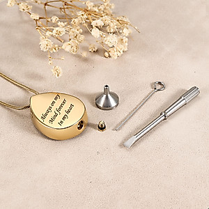 Fanery Sue Personalized Ashes Necklace for Women Men Custom Engraving Photo & Text Cremation Jewelry Urn Necklace for Ashes Memorial Keepsake for Loss Loved One, Copper, Zircon(Teardrop&Gold)