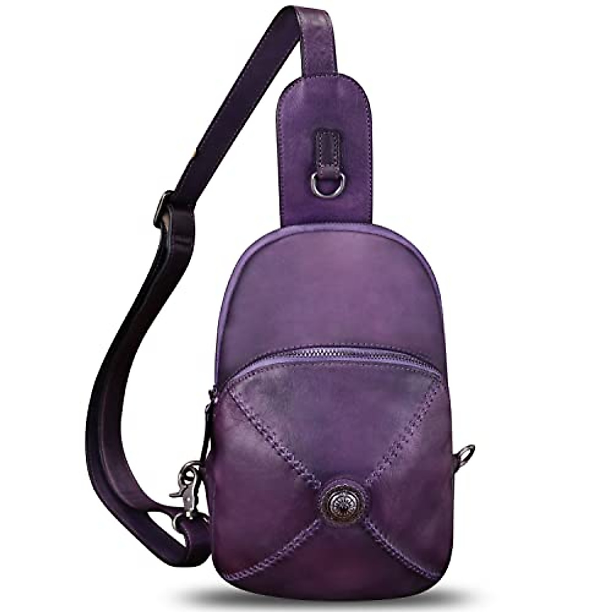Genuine Leather Sling Bag for Women Sling Backpack Retro Chest Shoulder Vintage Handmade Hiking Crossbody Purse (Purple)