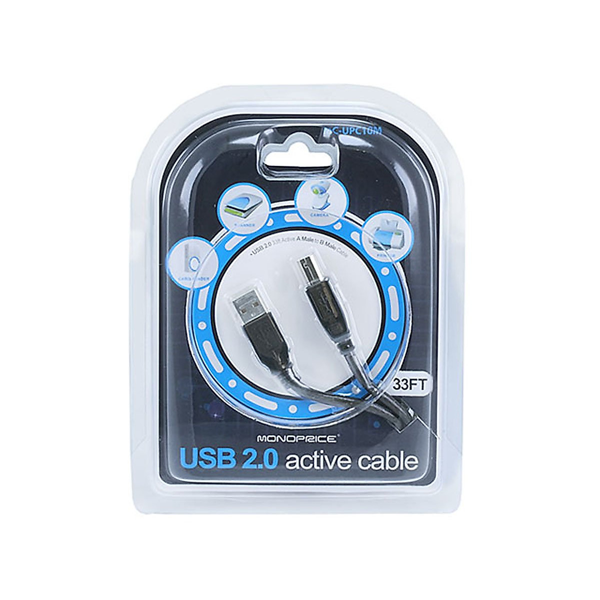 Monoprice USB 2.0 Extension Cable - USB Type-A to USB Type-B, Male to Male, Active, 28/24AWG, 33 Feet, Black