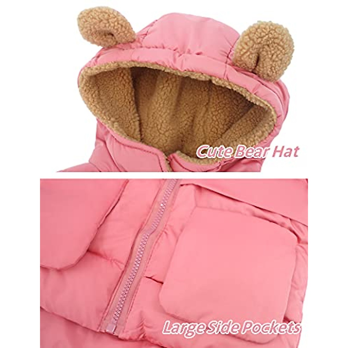 Happy Cherry Toddler Winter Warm Jacket Down Comfortable Coat Hoody Puffer Outwear Cartoon Cotton Hoodies Soft Solid Autumn Jackets Thick Windproof Coat 3-4 Years Pink