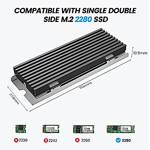ORICO M.2 SSD Heatsink Cooler with Heat Pipe+ M2 Thermal Pad Thermal Conduction+Aluminium Cooling for PC / PS5 Single and Double-Sided 2280 NVME/NGFF M.2 SSD, Black-M2HS2