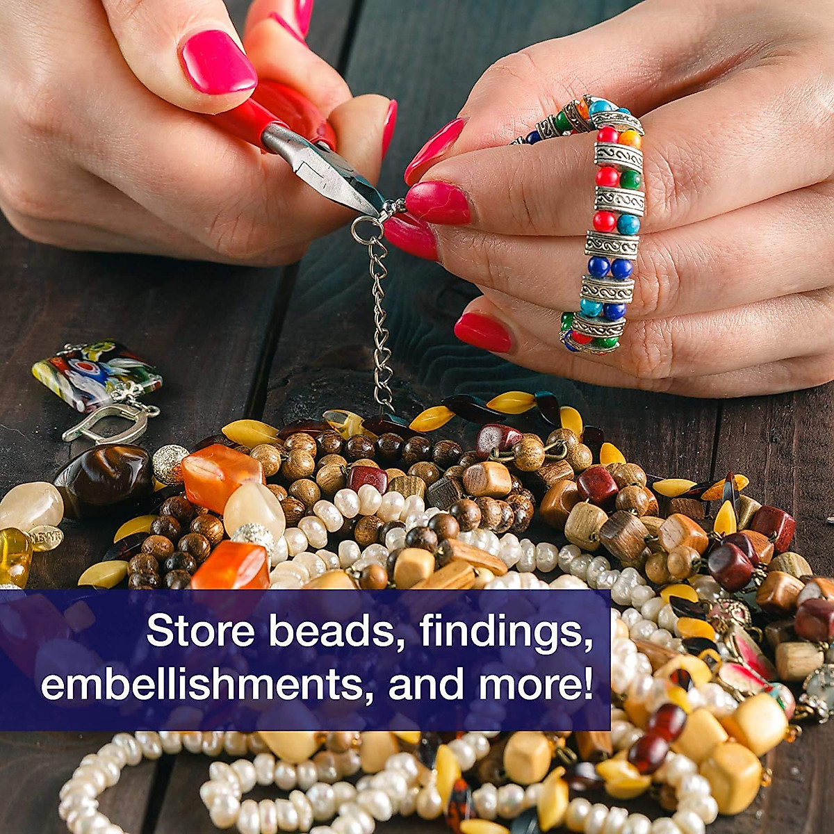 Bead Storage Solutions Elizabeth Ward Plastic Organizer Tray with Clear Snap Shut Lid for Sorting Craft Supplies, Fasteners, Crystals (2 Pack)