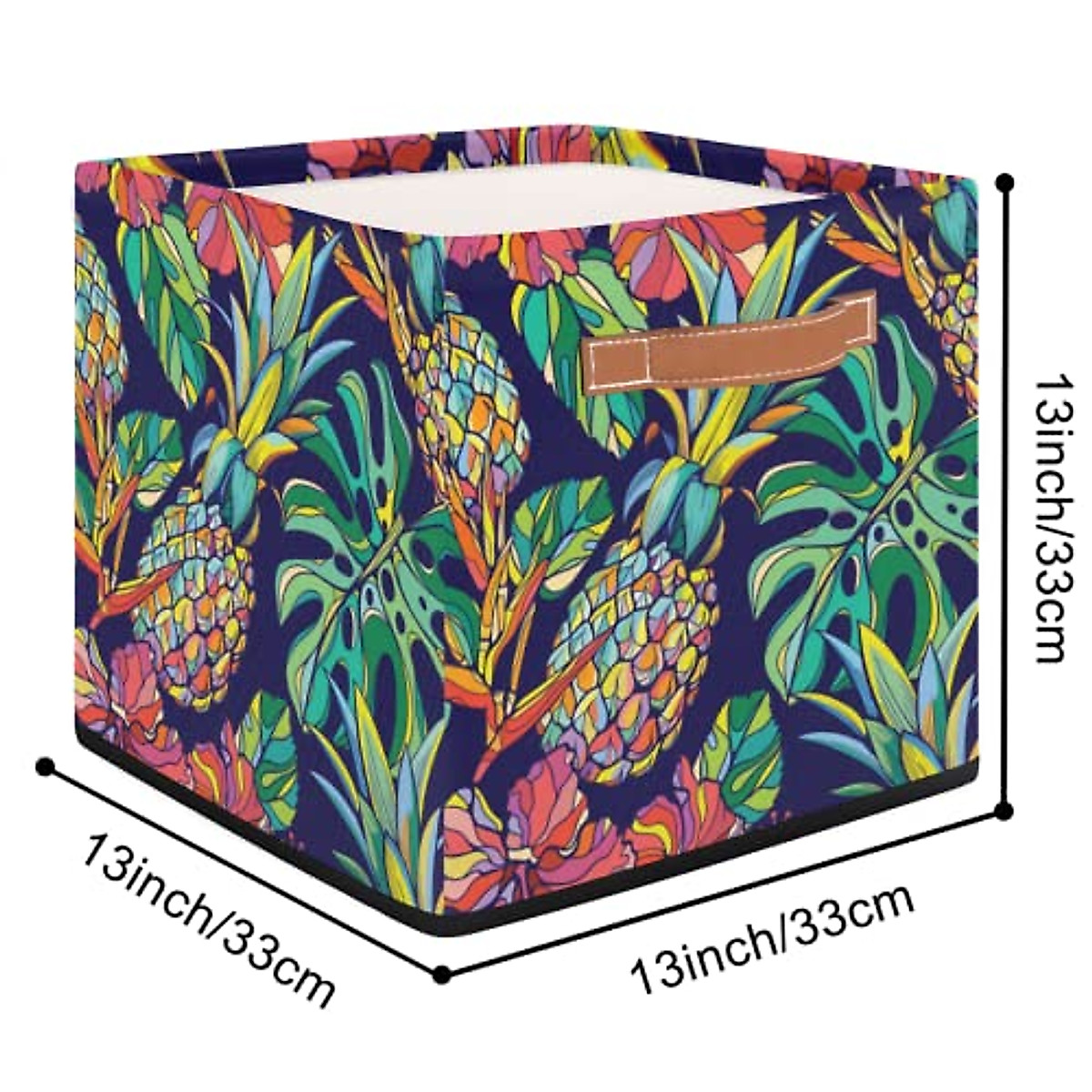 Pineapple Fabric Storage Cubes Rainbow Tropical Collapsible Storage Bins, Storage Boxes for Organizing Storage Baskets with Handles for Shelves, Closet, Toy, Nursery (13x13x13 Inch)