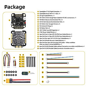 SpeedyBee V3 F7 Flight Controller Stack: 30x30 Drone FC Stack with 4in1 50A ESC BL32, Wireless Betaflight Configuration, Blackbox,Solder-Free Plugs,WiFi,Bluetooth for 3-6S 4" 5" FPV Drone Cinelifter
