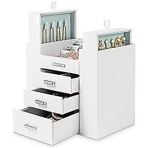 Homde Jewelry Organizer for Girls Women Jewelry Box Necklaces Rings Earrings Display Stand Jewelry Storage Holder Case for Bracelets Watches Sunglasses (White + Light Green)