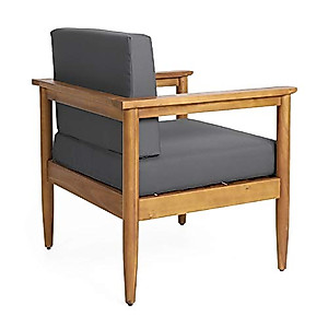 Eudora Outdoor Acacia Wood 2 Seater Chat Set, Teak and Dark Gray