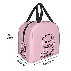 Cute Pig Is Sitting With Two Finger Lunch Box Reusable Lunch Bag for Travel Picnic Shopping work Food Container for Women Men Adults