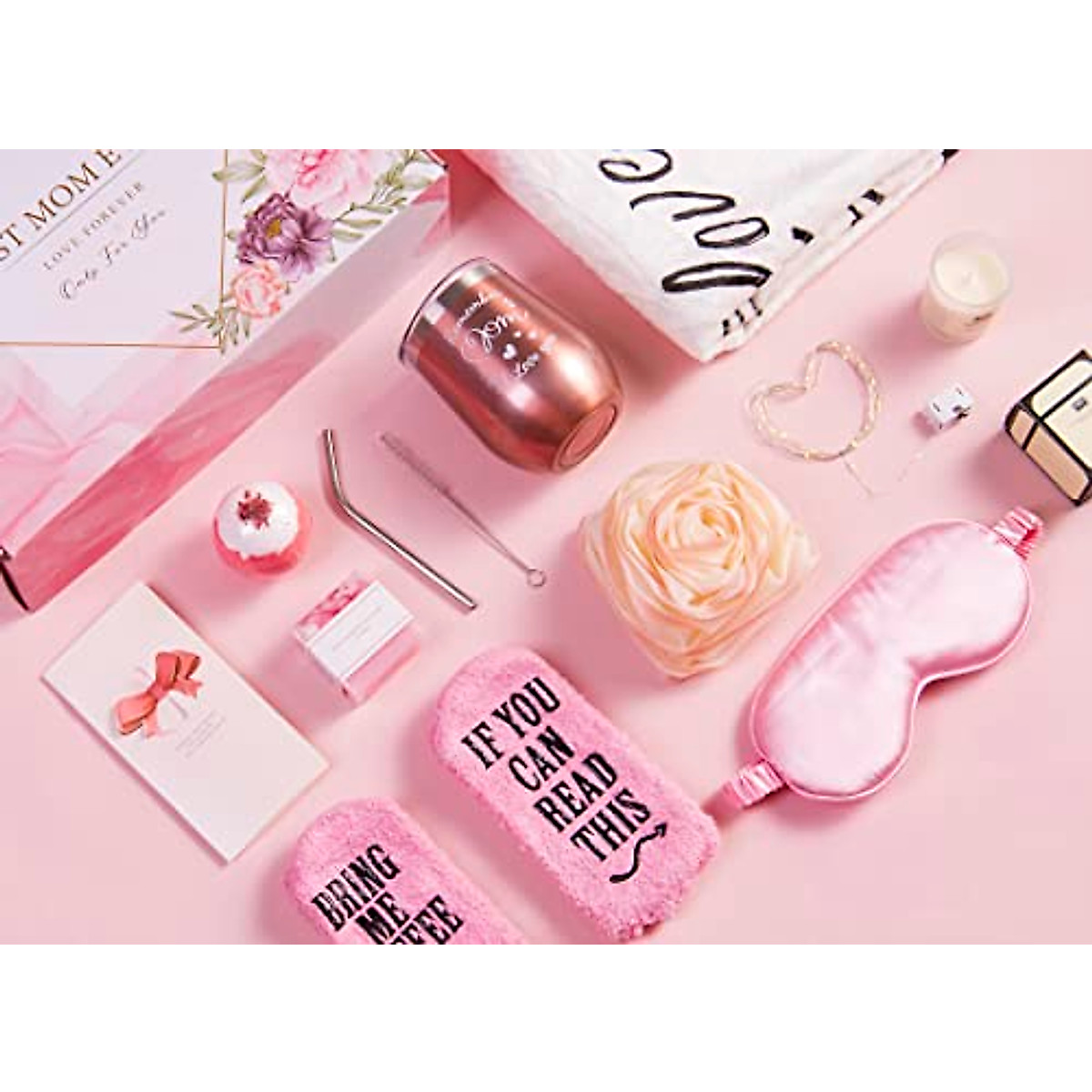 CUTEUP Mother Gifts for Mom-Birthday Mother s Day Gifts from Daughter Son, Relaxing Spa Gift Basket Set for Mom Sister Friend Happy Birthday Bath Set Gift, Great White Blanket Gifts for Women Mom