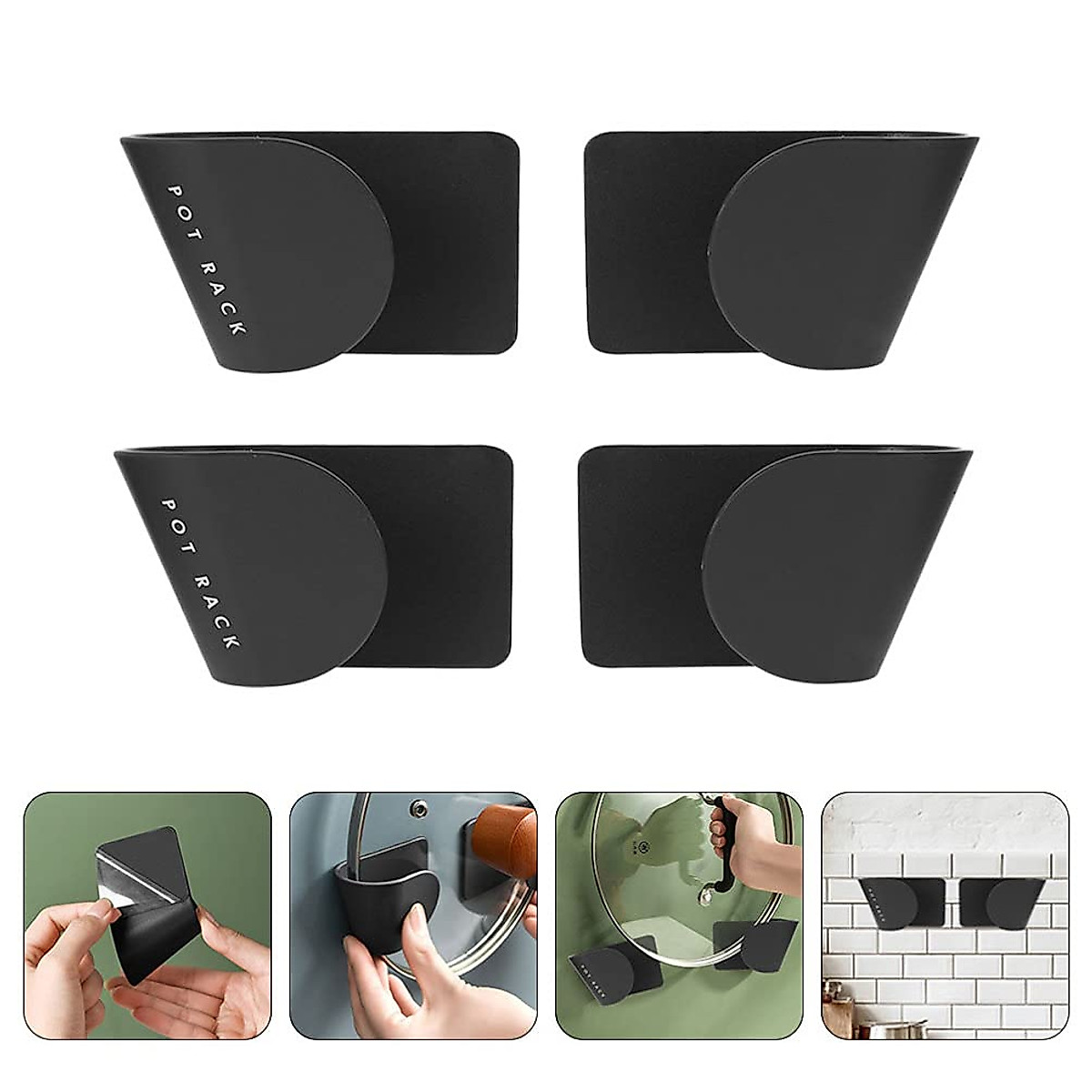 Hemoton 2 Pair Black Wall Pot Lid Holder Wall Door Mounted Pan Lid Cover Hanger Rack Multifunctional Kitchen Utensil Cutting Board Organizer for Home Kitchen