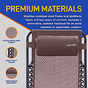 SereneLife Zero Gravity Lounge Chair, One Size, Brown