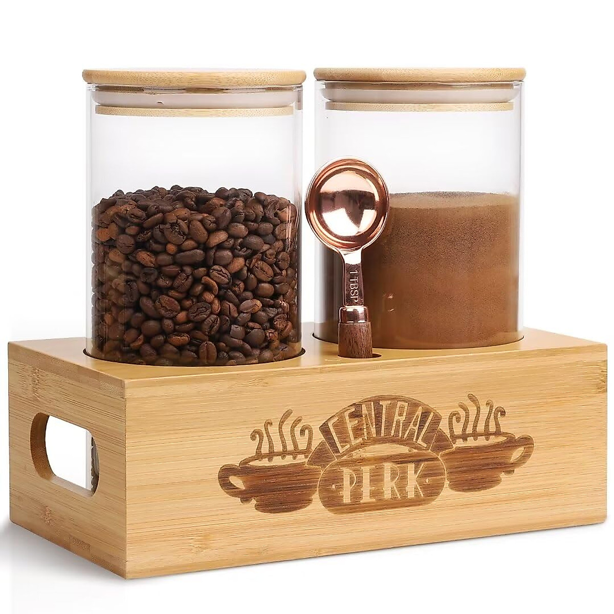 Glass Coffee Containers With Central Perk Shelf, Friends TV Show Coffee Bean Storage Jar Merchandise Gifts, 2pcs 49oz Coffee Grounds Container With Spoon And Funnel, Coffee Canister For Ground Coffee