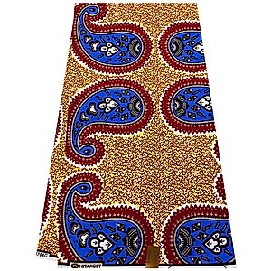 African Ankara Wax Print Fabrics -Paisley Print- Red,Orange, Brown, Blue, White,- Sell by 6 Yards-100% Cotton- for Dresses