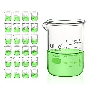 Utile 50ml Beaker Shot Glasses, 24pcs of 1.7oz Low Form Glass Beakers Set, Borosilicate 3.3 Glass Chemical Beaker with Printed Graduation, 4000.0050.24