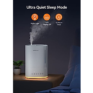 VAGKRI Humidifiers for Bedroom Large Room, 6L Top Fill Ultrasonic Warm & Cool Mist Humidifiers, Essential Oil Diffuser, Night Light, Sleep Mode, 12H Timer, 5 Mist Levels, Air Vaporizer Up to 60 Hours