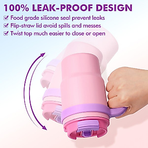 Fimibuke 16oz Kids Insulated Tumbler with Handle & Straws - 2 Pack BPA FREE 18/8 Stainless Steel Toddler Cups with Sip/Swig 2-in-1 Lids, Leak Proof Kid Drinking Cup Travel Mugs for Children Boys Girls