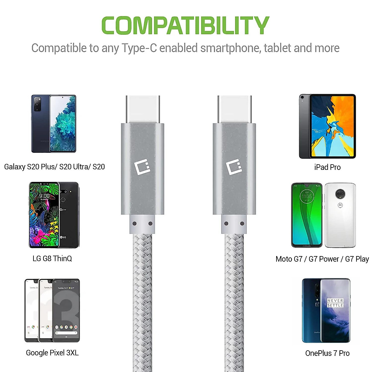 Dual USB-C/PD 60W Fast Charging Cord Compatible with OnePlus Nord N20 5G Plus 5Gbps Data Transfer for Power Delivery Hi Capacity Charging (Black)