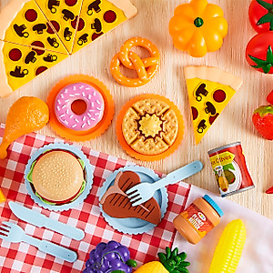 JOYIN 200 Pieces Kids Play Food Toy, Deluxe Pretend Play Set, Kids Kitchen Accessories with Realistic Colors, Toddler Birthday Gift, Party Toys