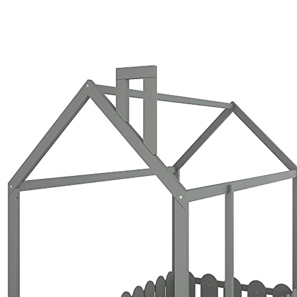 BIADNBZ Twin Size House-Shaped Bed Frame with Fence and Roof, Wooden Floor Platform Bedframe for Kids Girls Boys Bedroom, Gray