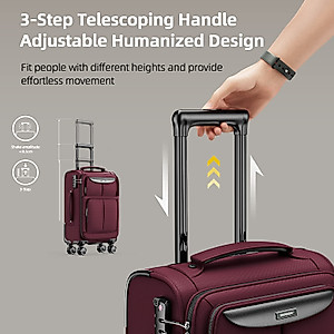 SHOWKOO Carry-on Luggage 2 Piece Softside Lightweight Durable Suitcase with Bag Tote Double Spinner Wheels TSA Lock Wine Red 20-inch