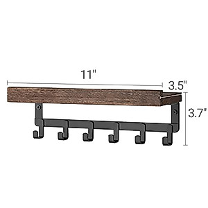 Dahey Key Holder Wall Mount Rustic Modern Key Hanger Rack for Wall Mail Holder with Wood Floating Shelf with 6 Hooks Decorative Key Hanger for Entryway Living Room Bedroom Bathroom Home Decor