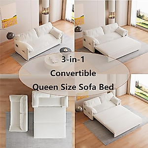 63.8" Modern Convertible Sleeper Sofa Bed with Wide Comfy Armrest and Backrest , Soft Velvet Upholstered Loveseat Pull-Out Couch w/ Side Pockets , RV Furniture Chaise Lounge Sofabed for Living Room