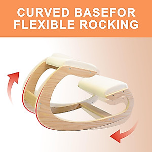 QIUJIARUI Ergonomic Kneeling Chair with Comfort Cushion，Wooden Rocking Seat for Improved Posture – Perfect for Home and Office Use (Beige)