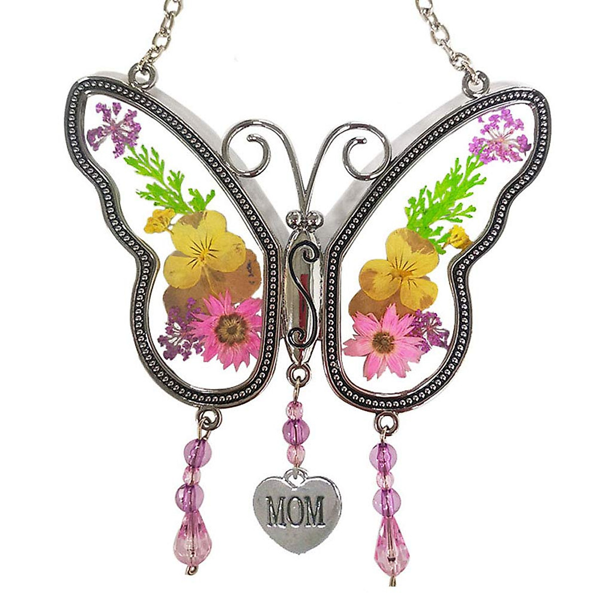 KOLIN Mom Butterfly Mother Suncatcher with Pressed Flower Wings - Butterfly Suncatcher - Mom Gifts Gift for Mother's Day