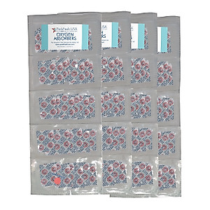 PackFreshUSA: 30cc Oxygen Absorber Compartment Packs - Food Grade - Non-Toxic - Food Preservation - Long-Term Food Storage Guide Included (100 Count (20 Packs of 5))