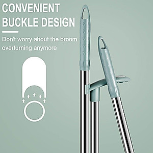 Long Handle Broom and Dustpan Set with 39.5" Squeegee Broom, Upright Standing Lobby Broom and Dust Pan and Rubber Broom, Indoor Broom with Dustpan Set for Home Kitchen Room Office Floor