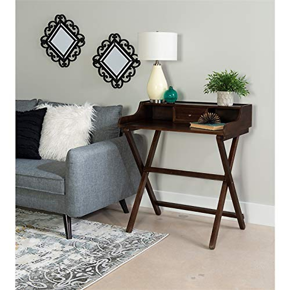 Linon Cade Wood Folding Desk in Antique Walnut Brown