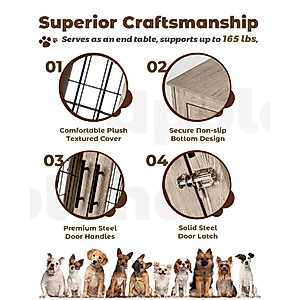 Upolana Large Dog Crate Furniture, 38 inch Dog Crates with Bed Pad, Wooden Dog Kennel Furniture, End Table Dog Cage with 3 Doors, Greige S35812